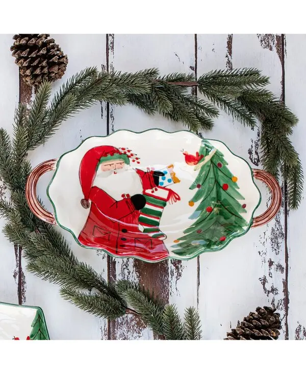 VIETRI Old St. Nick Handled Scalloped Oval Bowl