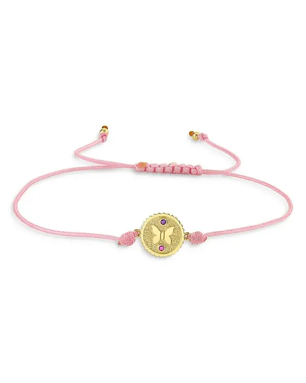 SYDNEY EVAN 14k Yellow Gold Butterfly Charm Cord Bracelet - Pink/gold