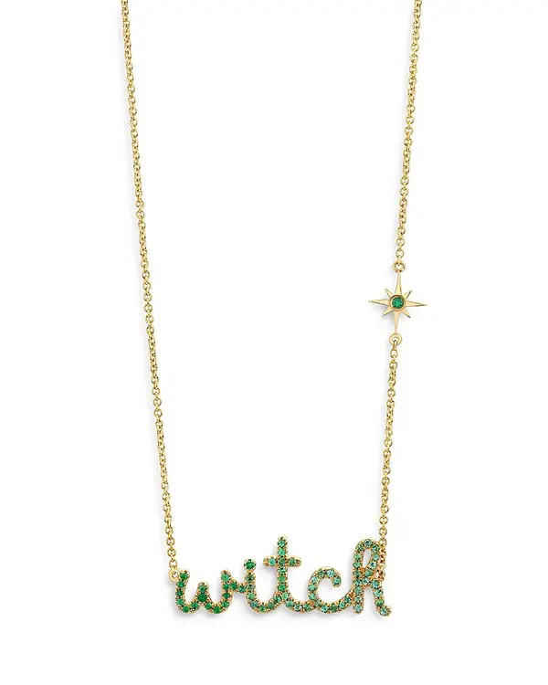 SYDNEY EVAN 14k Yellow Gold Emerald Witch Pendant Necklace - Gold/green