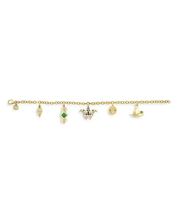 SYDNEY EVAN 14k Yellow Gold Elphaba Multi Charm Chain Bracelet - Green/gold