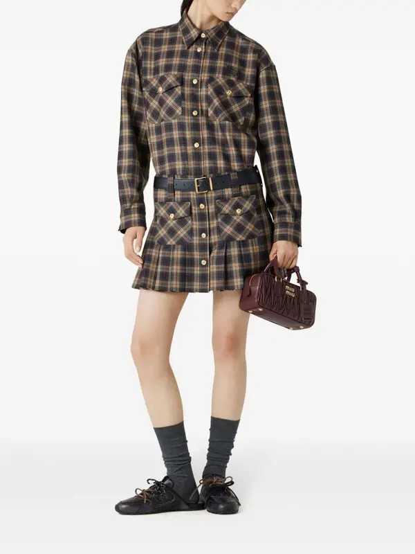 Miu Miu Pleated Tartan Mini Skirt