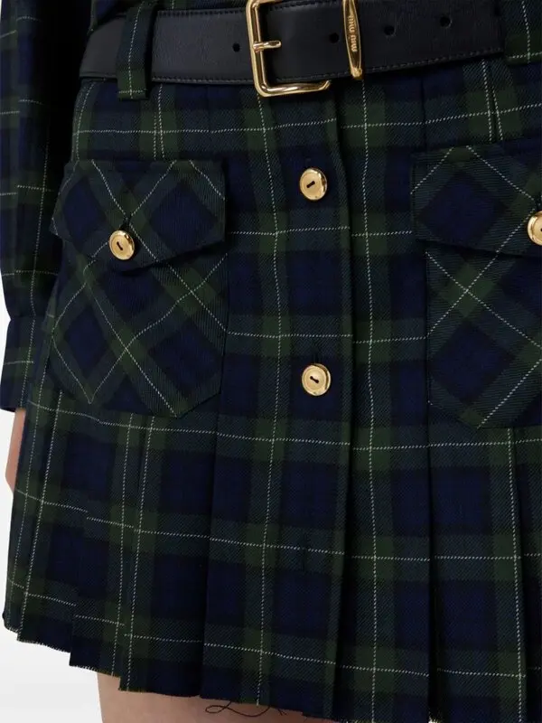 Miu Miu Pleated Tartan Miniskirt