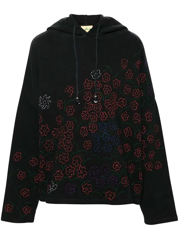 GLASS CYPRESS Floral-embroidered Hoodie
