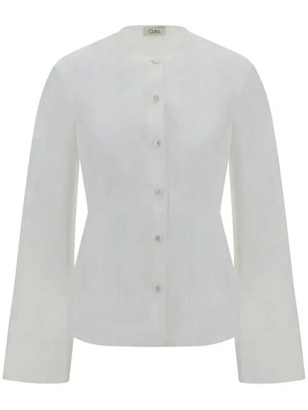QUIRA Cotton Button-up Shirt With Round Neck