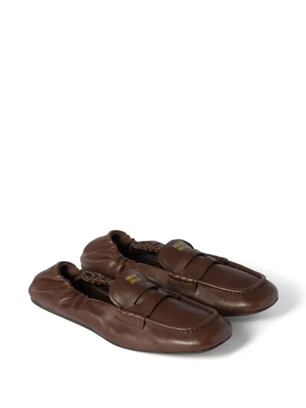 Miu Miu Embossed-logo Loafers - Brown