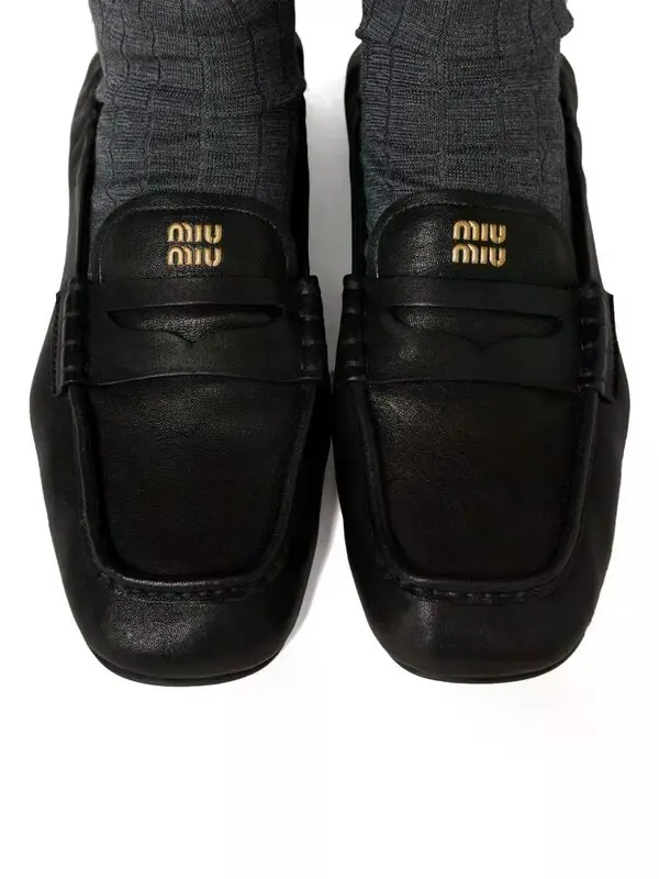 Miu Miu Embossed-logo Loafers - Black
