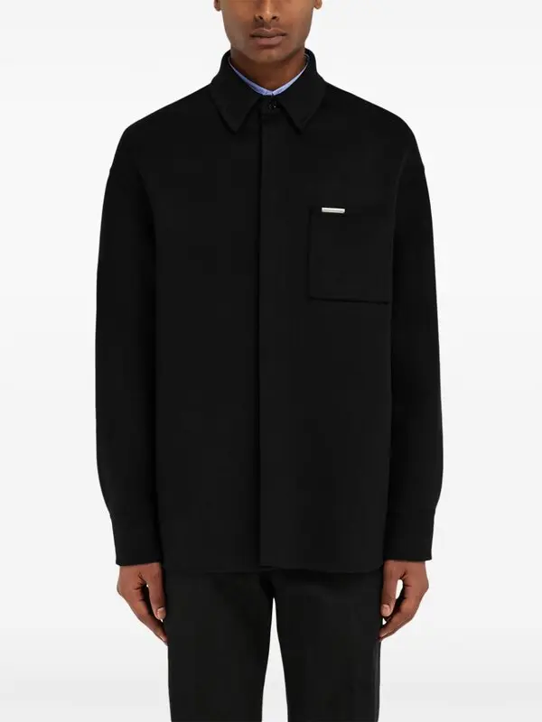 FERRAGAMO Logo-plaque Buttoned Shirt Jacket - Black