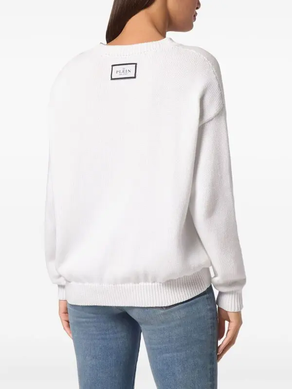 Philipp Plein Devoré-logo Crew-neck Sweater - White