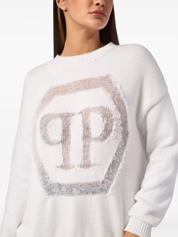 Philipp Plein Devoré-logo Crew-neck Sweater - White