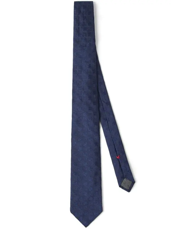 Brunello Cucinelli Geometric-embroidery Silk Tie - Blue
