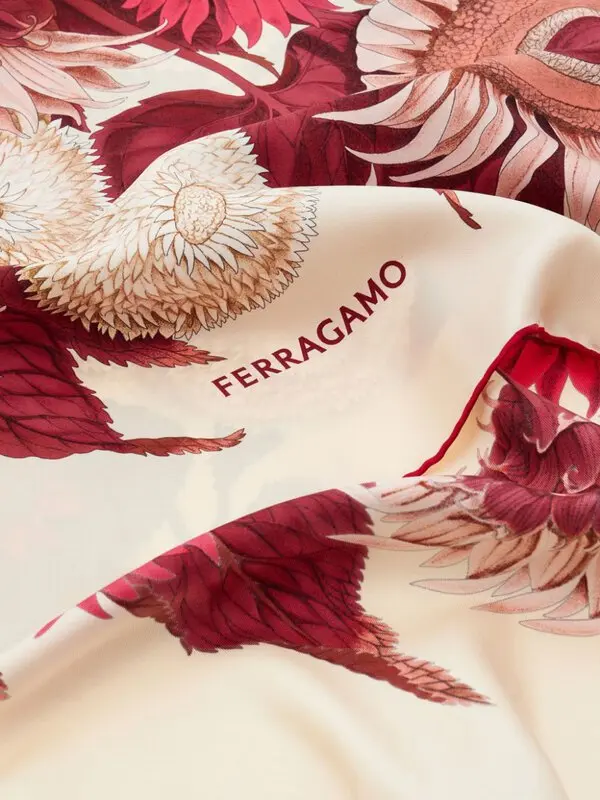 FERRAGAMO Sunflower Print Silk Scarf