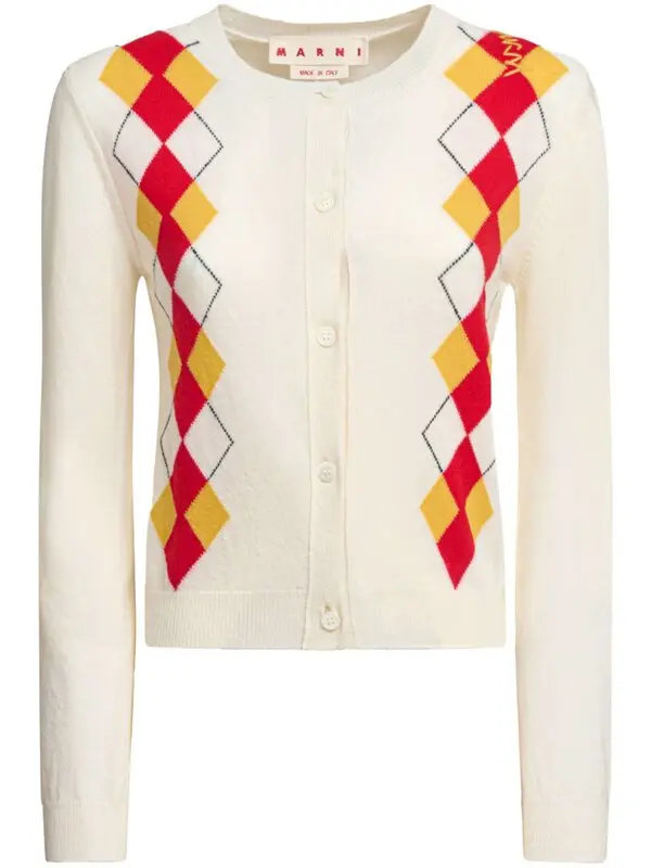 Marni Diamond-pattern Cardigan - White
