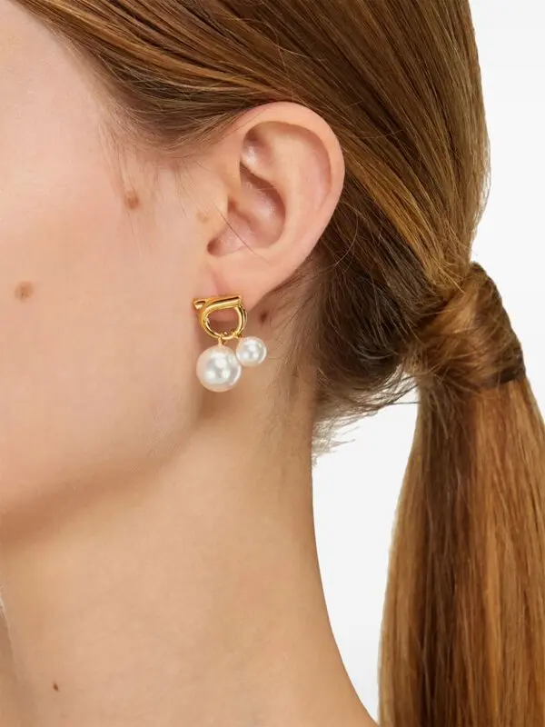 FERRAGAMO Double Pearl Drop Earrings - Gold