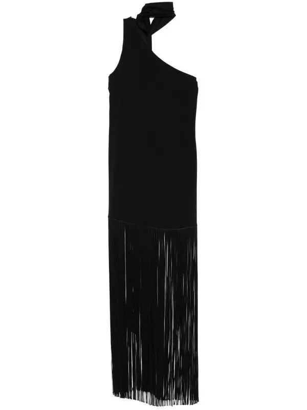 TALLER MARMO Asymmetric Fringed Dress - Black