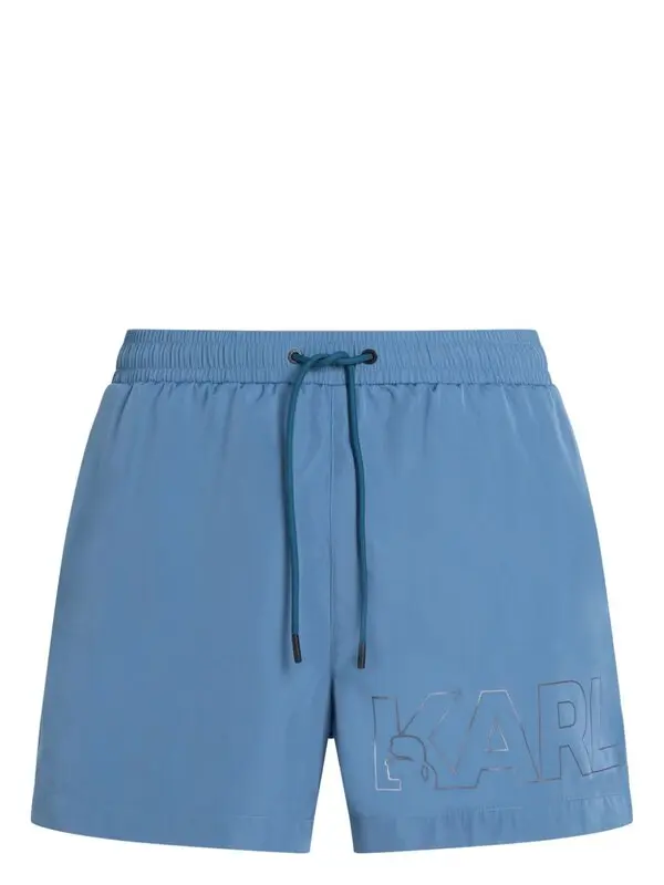 Karl Lagerfeld Metallic Logo-print Swim Shorts - Blue