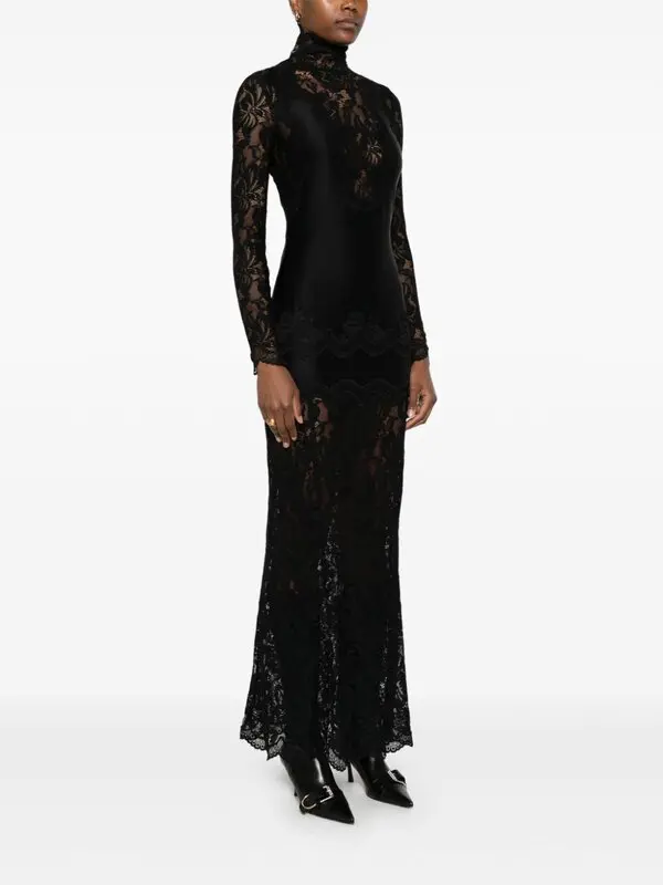 Rabanne Floral Lace Appliqué Maxi Dress - Black