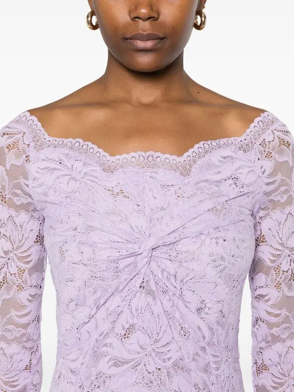 Rabanne Bardot-Neckline Lace Maxi Dress - Purple | Editorialist