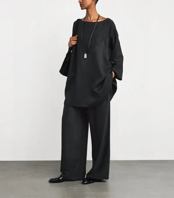 Eskandar Silk Flared Trousers - Black