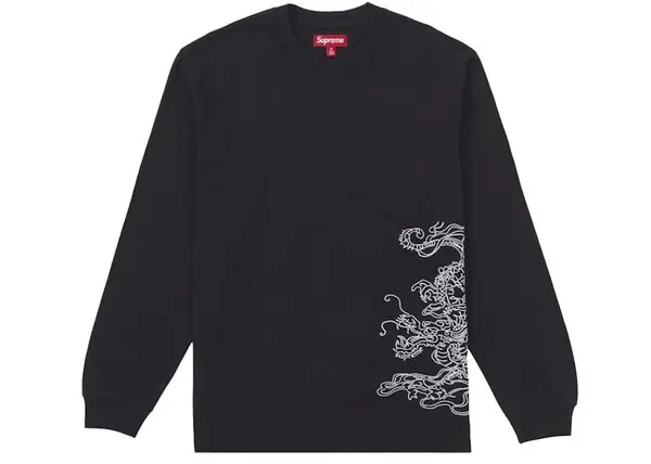Supreme Dragon Embroidered Long Sleeve Top - Black