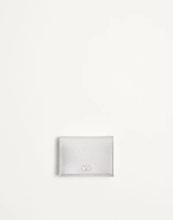 Valentino Garavani Vlogo Signature Laminated Grainy Calfskin Wallet - Silver