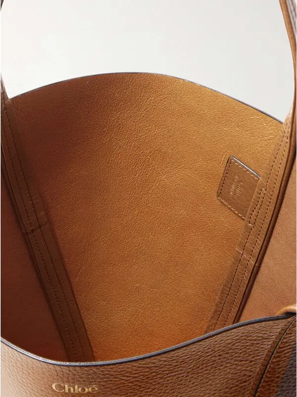 Chloé Spin Embellished Textured-leather Tote - Brown