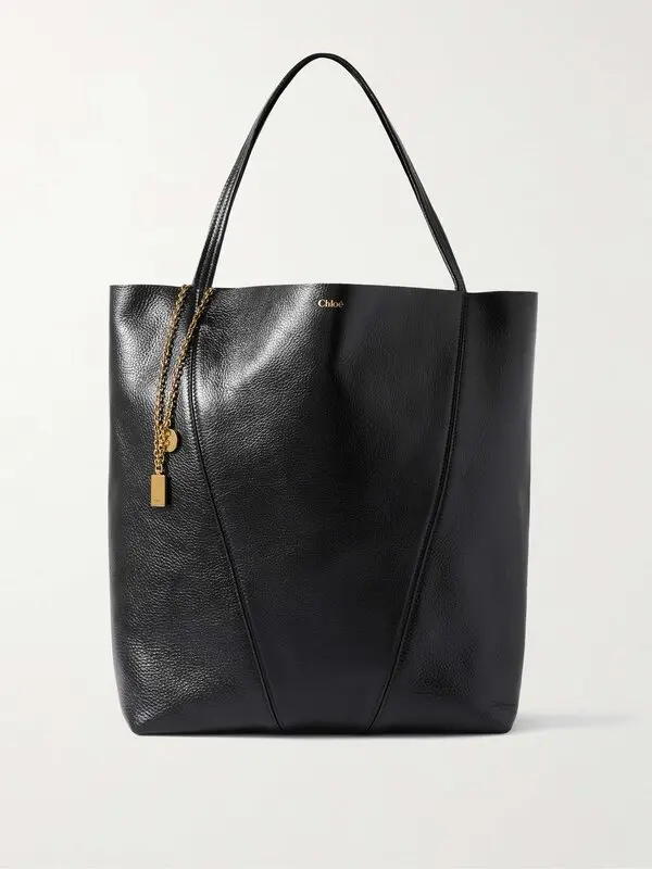 Chloé Spin Paneled Textured-leather Tote - Black