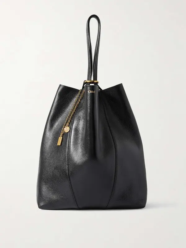 Chloé Spin Paneled Textured-leather Tote - Black