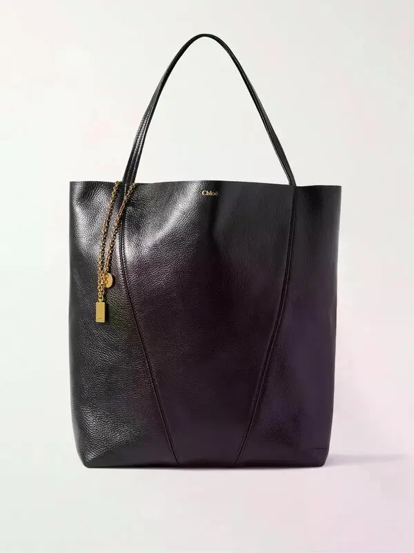 Chloé Spin Paneled Textured-leather Tote - Black