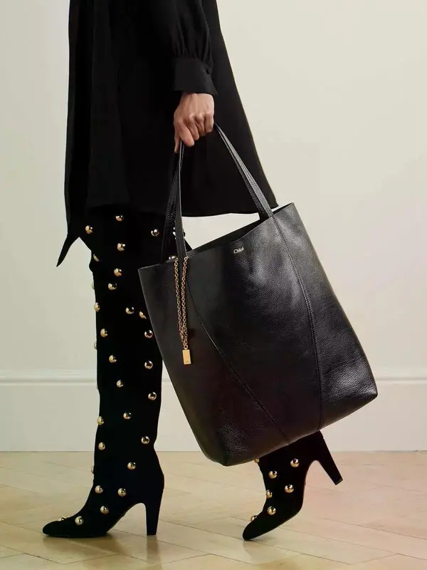Chloé Spin Paneled Textured-leather Tote - Black