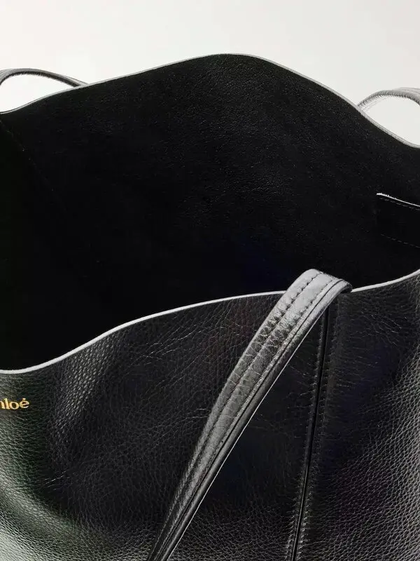 Chloé Spin Paneled Textured-leather Tote - Black
