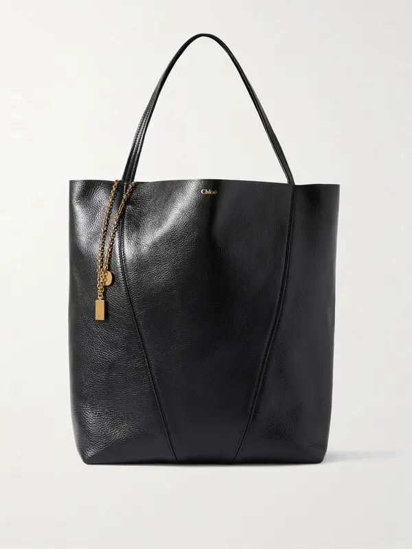 Chloé Spin Paneled Textured-leather Tote - Black