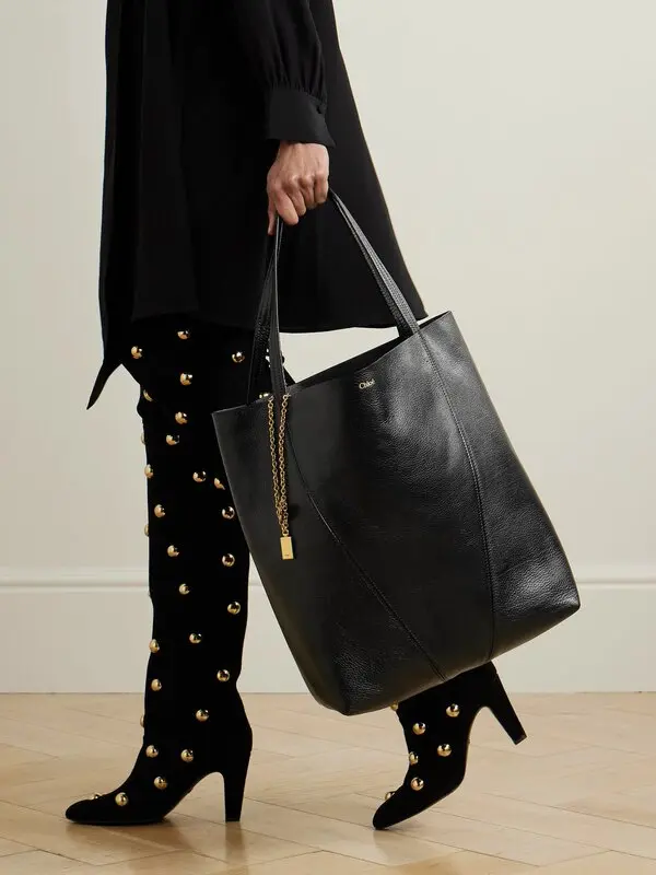 Chloé Spin Paneled Textured-leather Tote - Black