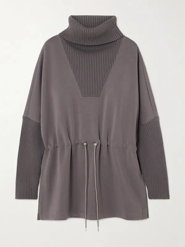 Varley Suffolk Ribbed-knit And Doublesoft Jersey Turtleneck Sweatshirt - Purple