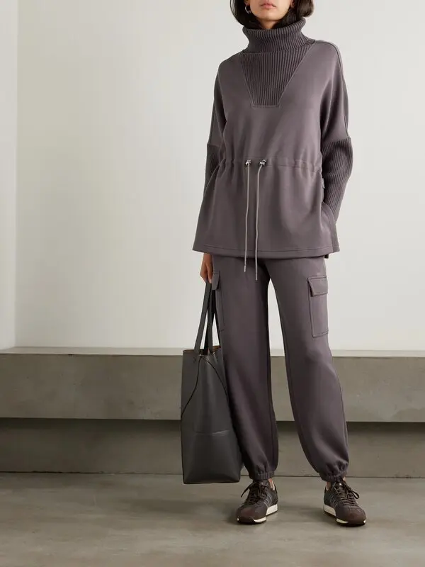 Varley Suffolk Ribbed-knit And Doublesoft Jersey Turtleneck Sweatshirt - Purple