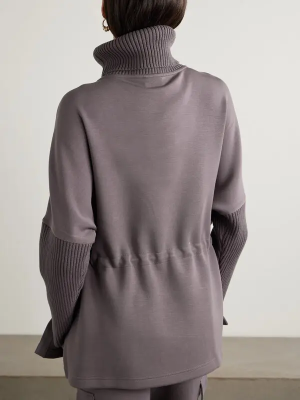 Varley Suffolk Ribbed-knit And Doublesoft Jersey Turtleneck Sweatshirt - Purple