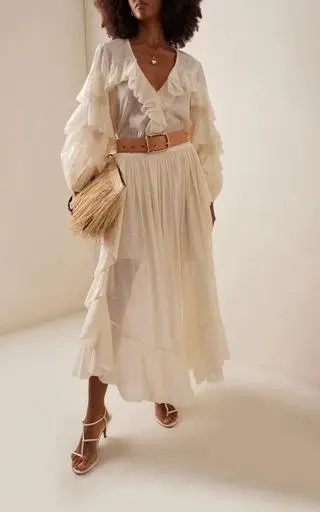 Zimmermann Acacia Ruffled Cotton Maxi Skirt