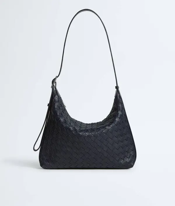 Bottega Veneta Intrecciato Deer Small Traveler Hobo Bag - Midnight