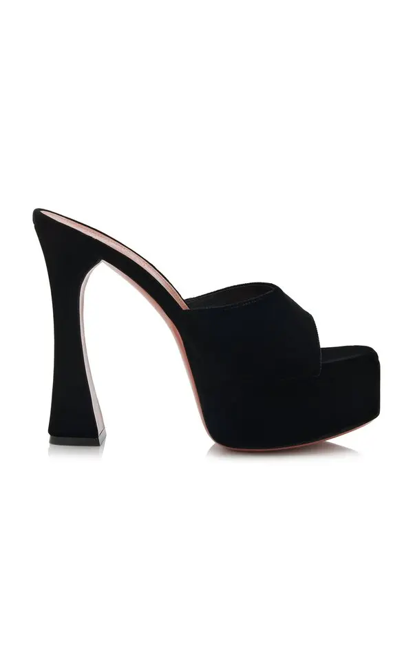Amina Muaddi Dalida Velvet Platform Mules - Black
