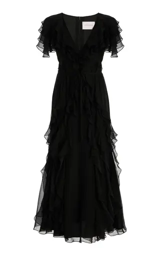 Carolina Herrera Silk Chiffon Midi Dress With Ruffles