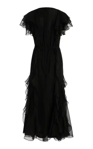 Carolina Herrera Silk Chiffon Midi Dress With Ruffles