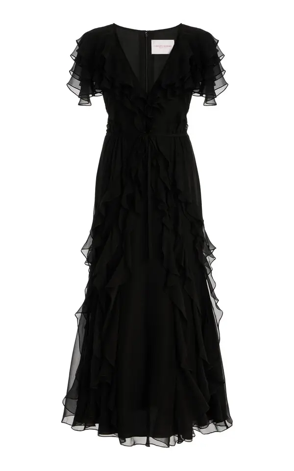 Carolina Herrera Silk Chiffon Midi Dress With Ruffles