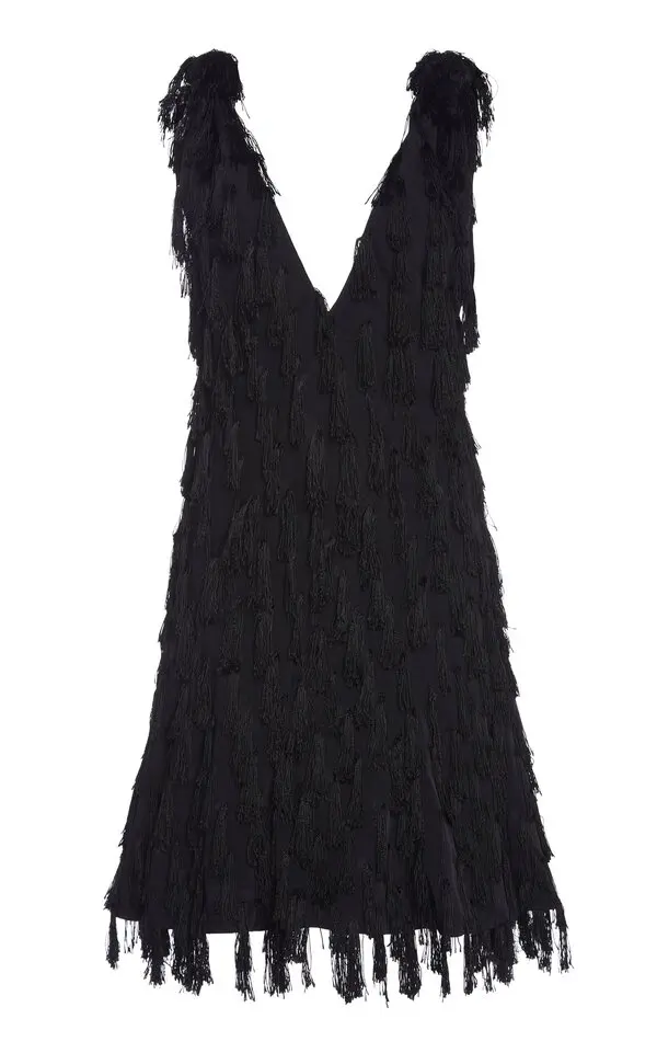 Bottega Veneta Fringed Fil Coupe Crepe Mini Dress - Black