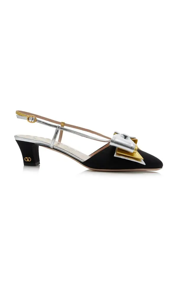 Valentino Garavani Bowow Leather-trimmed Slingback Pumps - Black