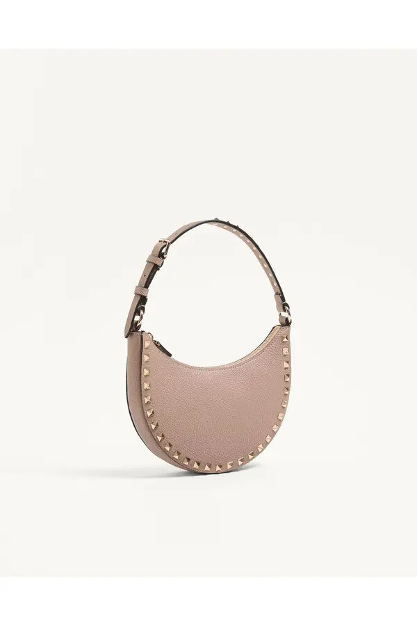 Valentino Garavani Mini Rockstud Hobo Bag In Grainy Calfskin - Natural