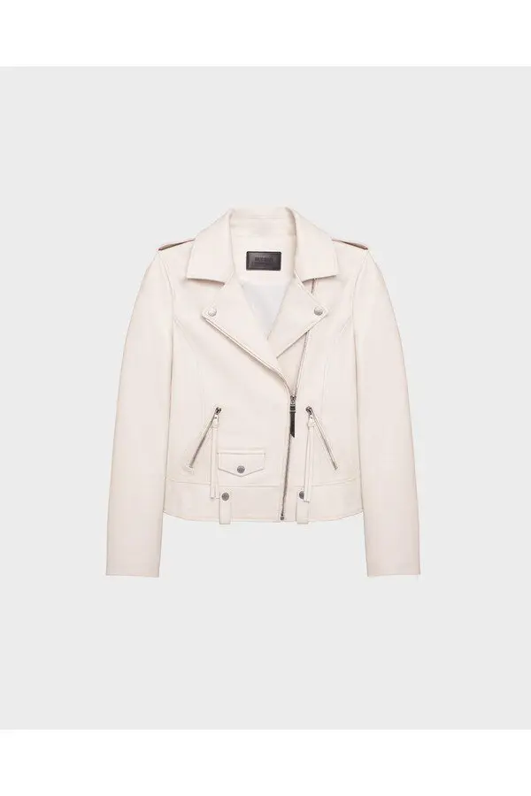 Rudsak Lambskin Leather Biker Jacket - White
