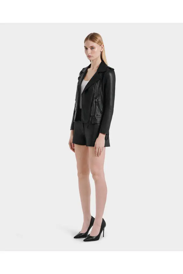Rudsak Fitted Lambskin Leather Biker Jacket - Black