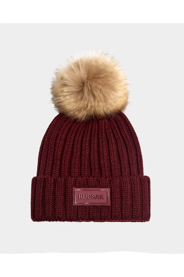 Rudsak Anisa Knit Beanie With Faux Fur Pom Pom - Natural