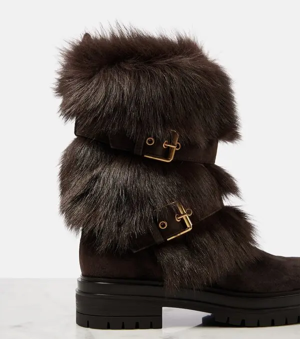 GIANVITO ROSSI Maverick Shearling-trimmed Biker Boots