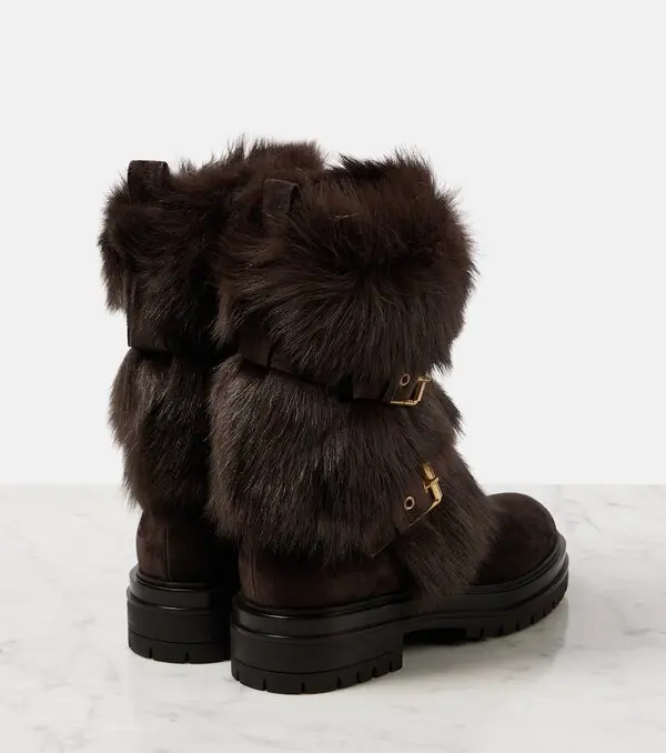 GIANVITO ROSSI Maverick Shearling-trimmed Biker Boots