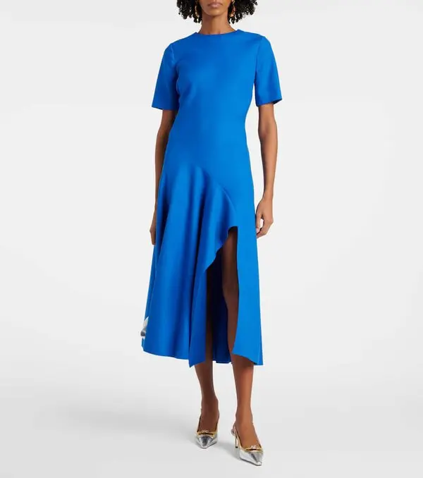 Oscar De La Renta Draped Wool-blend Midi Dress - Blue